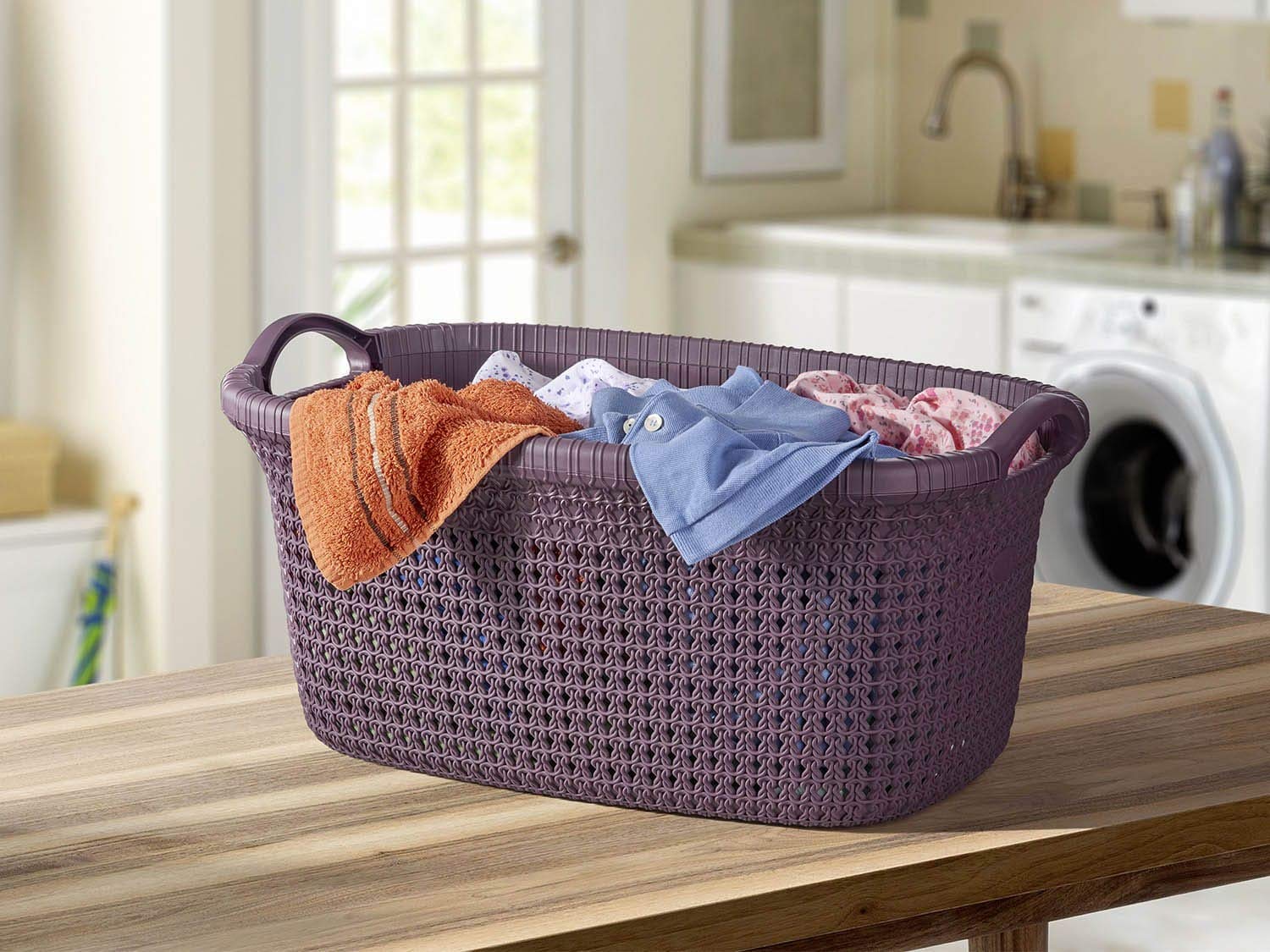 35 Litre Stylish Knit Design Laundry Baskets, Washing Baskets, Clothes ...
